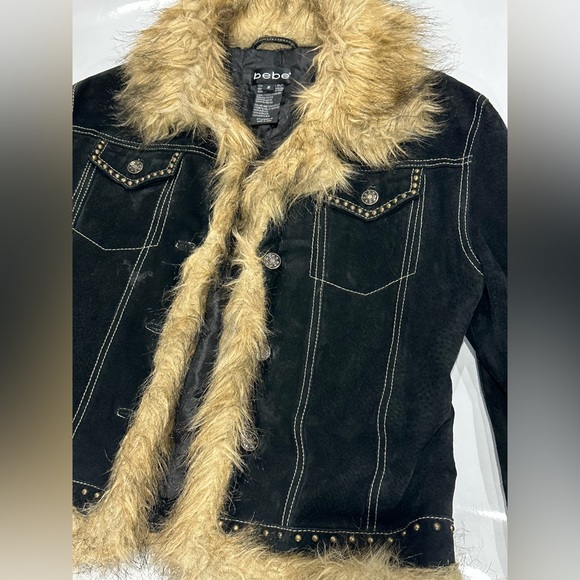 bebe | Jackets & Coats | Y2k Vintage Bebe 0 Leather Faux Fur Jacket ...